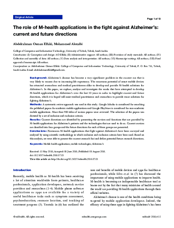 (PDF) M-Health Apps in Alzheimer’s Care: Insights & Future