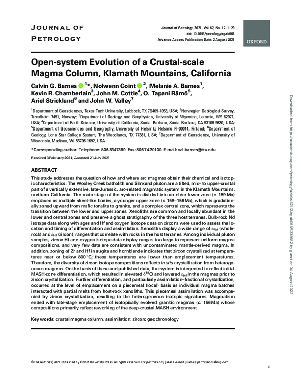 (PDF) Open-system Evolution of a Crustal-scale Magma Column, Klamath ...