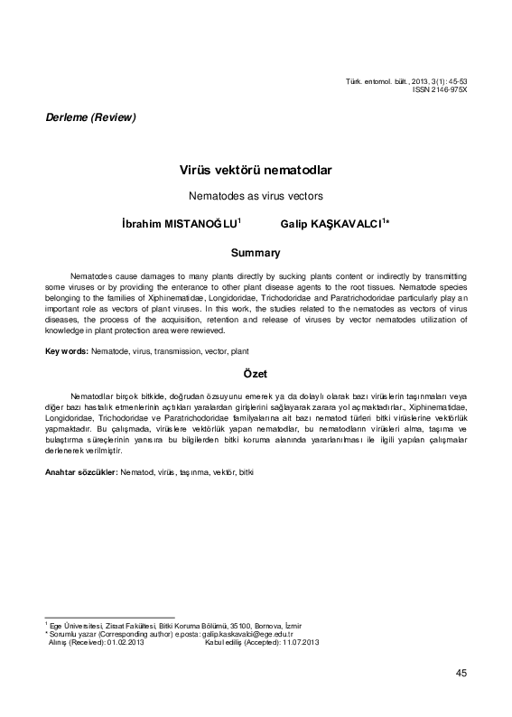 (PDF) Nematodes as vector of viruses