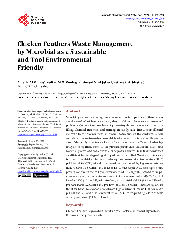 (PDF) Chicken Feathers Waste Management by Microbial as a Sustainable ...