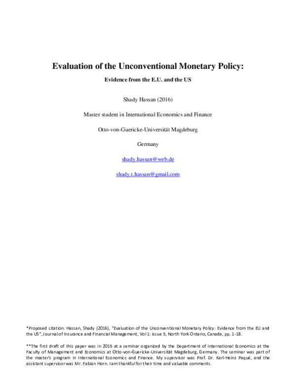 (PDF) Evaluation of the Unconventional Monetary Policy: Evidence from ...