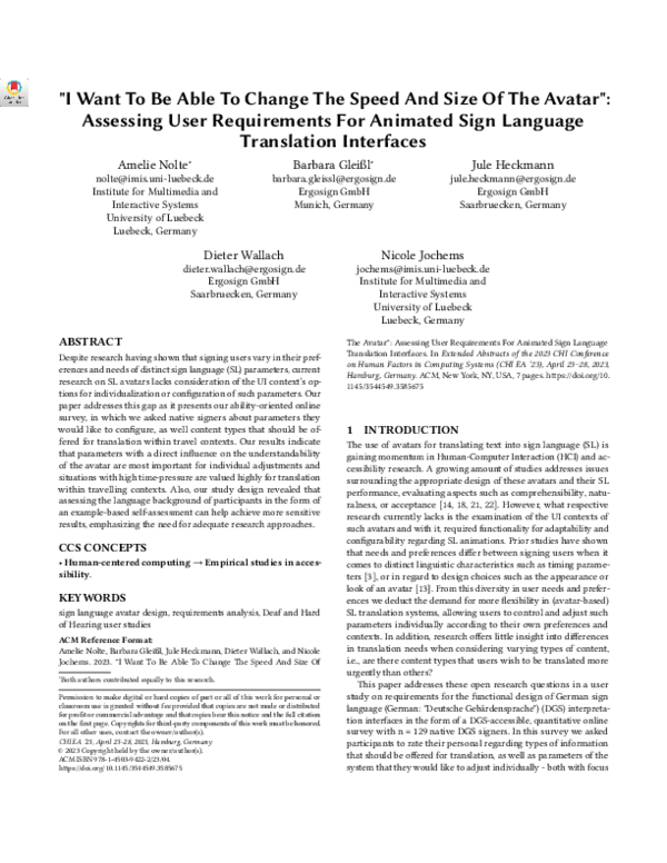 (PDF) Customizing Sign Language Avatars: User Preferences