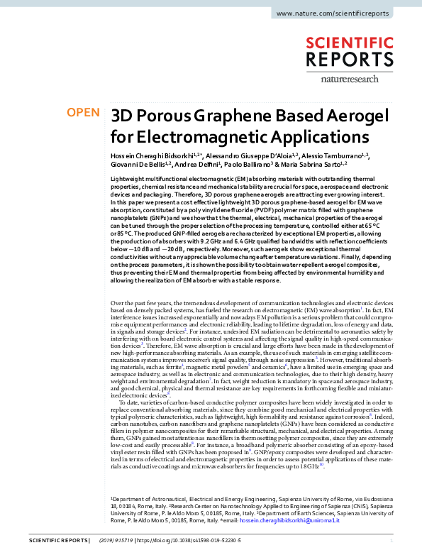 (PDF) 3D Porous Graphene Based Aerogel for Electromagnetic Applications