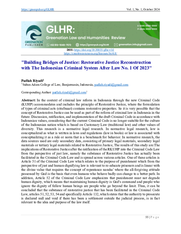 (PDF) "Building Bridges of Justice: Restorative Justice Reconstruction with The Indonesian ...
