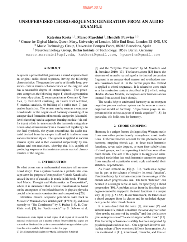 (PDF) Unsupervised Chord-Sequence Generation From An Audio Example