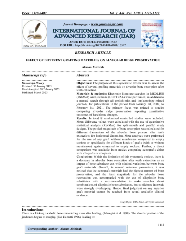 (PDF) Effect of Different Grafting Materials on Alveolar Ridge Preservation