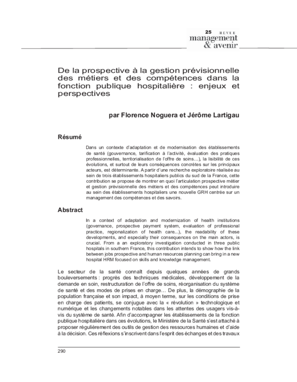 (PDF) De la prospective à la gestion prévisionnelle des métiers et des compétences dans la ...