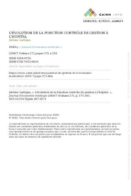 (PDF) L'évolution de la fonction contrôle de gestion à l'hôpital ...