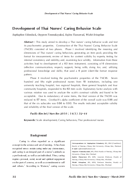 (PDF) Development of Thai Nurses’ Caring Behavior Scale