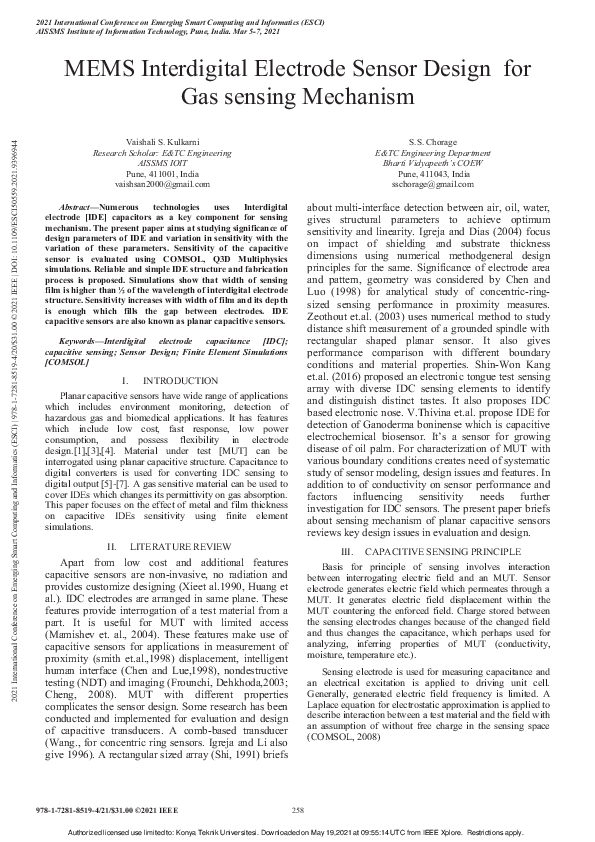 (PDF) MEMS Interdigital Electrode Sensor Design for Gas sensing Mechanism