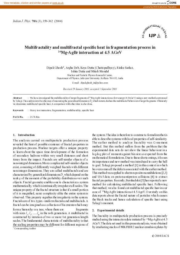 (PDF) Multifractality and multifractal specific heat in fragmentation ...