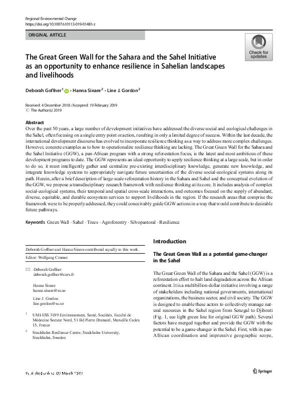 (PDF) The Great Green Wall for the Sahara and the Sahel Initiative as ...