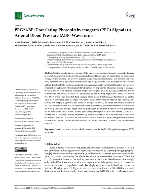 (PDF) PPG2ABP: Translating Photoplethysmogram (PPG) Signals to Arterial Blood Pressure (ABP ...