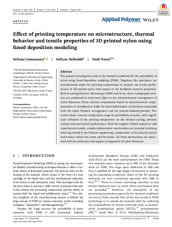 (PDF) Effect of printing temperature on microstructure, thermal behavior and tensile properties ...