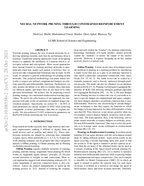 (PDF) Neural Network Pruning Through Constrained Reinforcement Learning