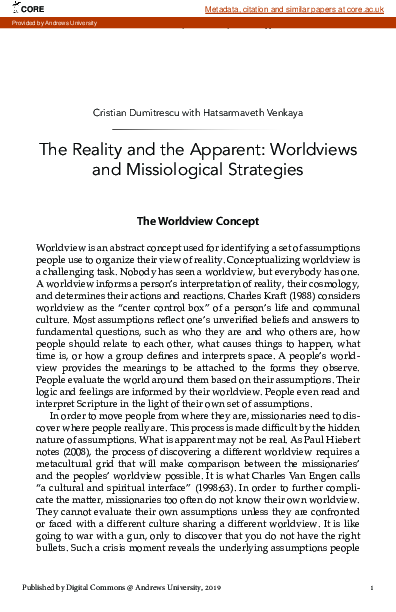 (PDF) The Reality and the Apparent: Worldviews and Missiological Strategies