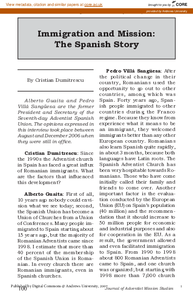 (PDF) Immigration and Mission: The Spanish Story