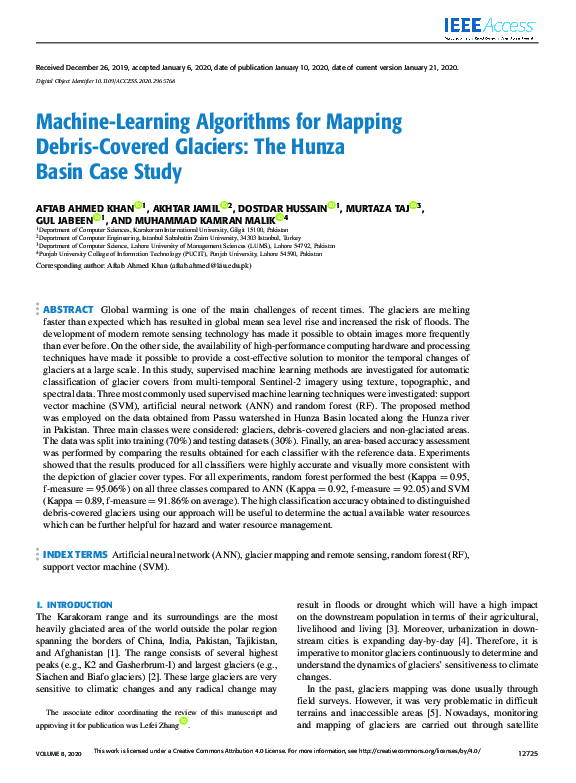 (PDF) Machine-Learning Algorithms for Mapping Debris-Covered Glaciers: The Hunza Basin Case Study