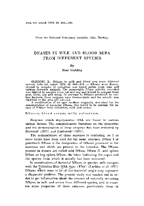 (PDF) Dnases in Milk and Blood Sera from Different Species