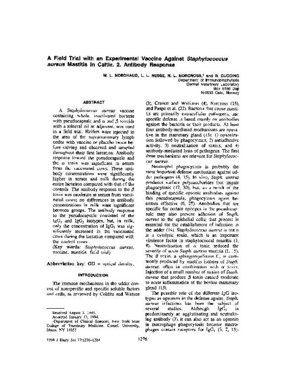 (PDF) A Field Trial with an Experimental Vaccine Against Staphylococcus ...