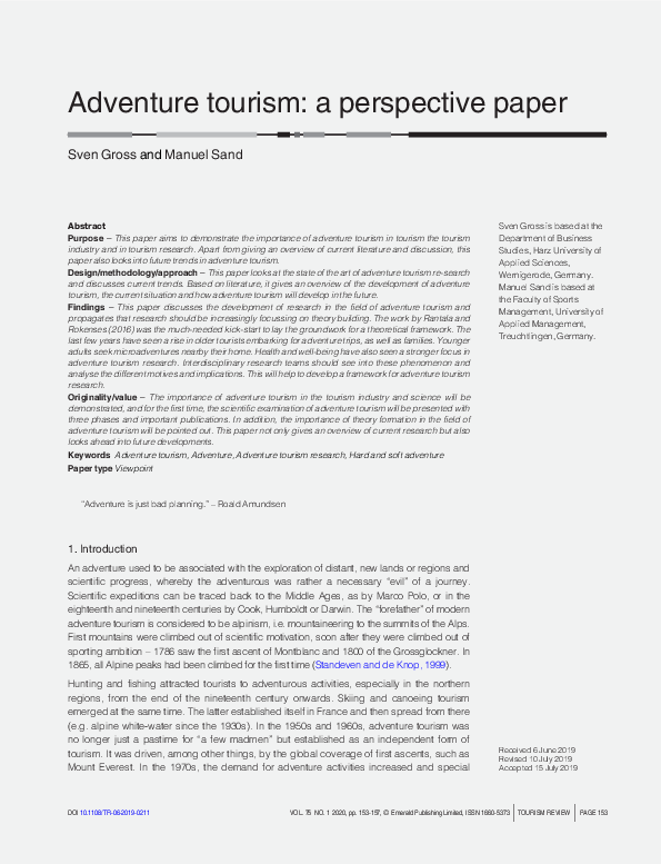 (PDF) Adventure tourism: a perspective paper