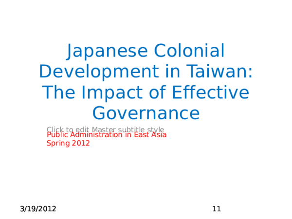 (PPT) Japanese Colonial Development in Taiwan: The Impact of Effective ...