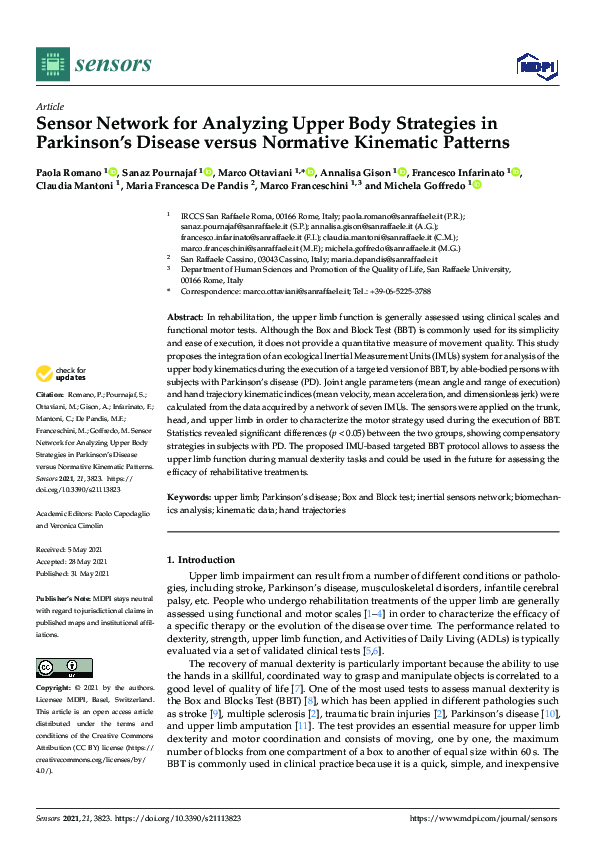 (PDF) Sensor Network for Analyzing Upper Body Strategies in Parkinson’s Disease versus Normative ...