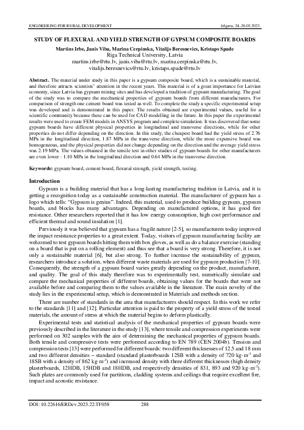 (PDF) Study of flexural and yield strength of gypsum composite boards