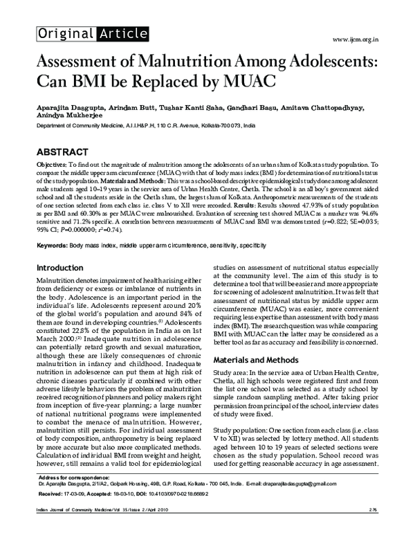 (PDF) Assessment of Malnutrition Among Adolescents:Can BMI be Replaced ...