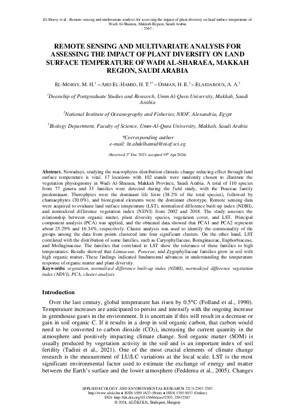 (PDF) Remote Sensing and Multivariate Analysis for Assessing the Impact of Plant Diversity on ...