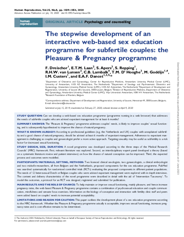 Pdf The Stepwise Development Of An Interactive Web Based Sex Education Programme For