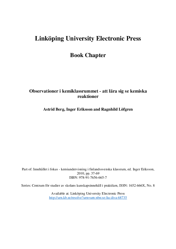 (PDF) Observationer i kemiklassrummet - att lära sig se kemiska ...