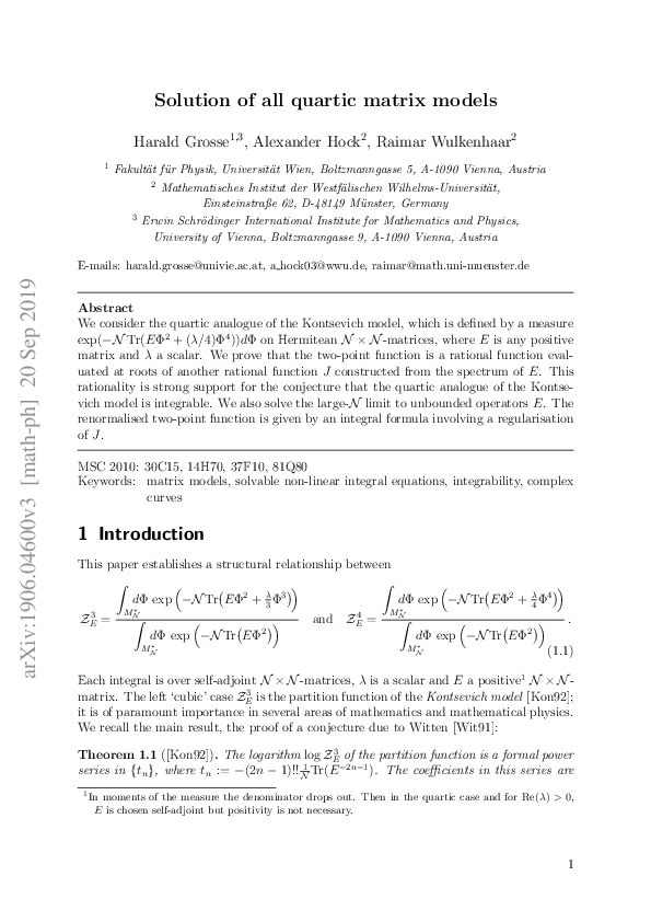 (PDF) Solution of all quartic matrix models