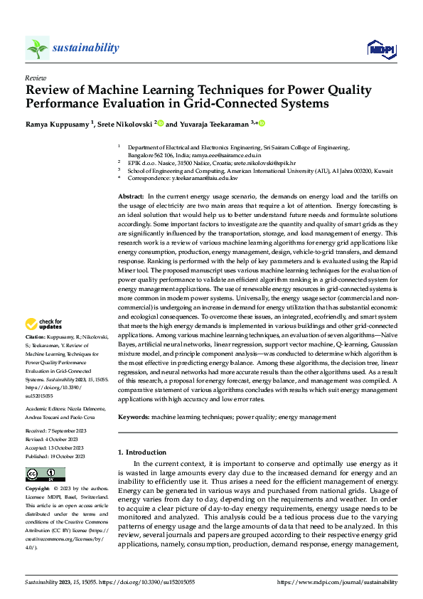 (PDF) Review of Machine Learning Techniques for Power Quality Performance Evaluation in Grid ...