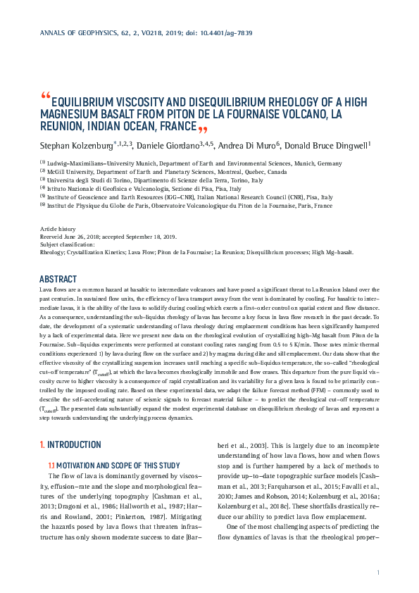 (PDF) Equilibrium Viscosity and Disequilibrium Rheology of a high ...