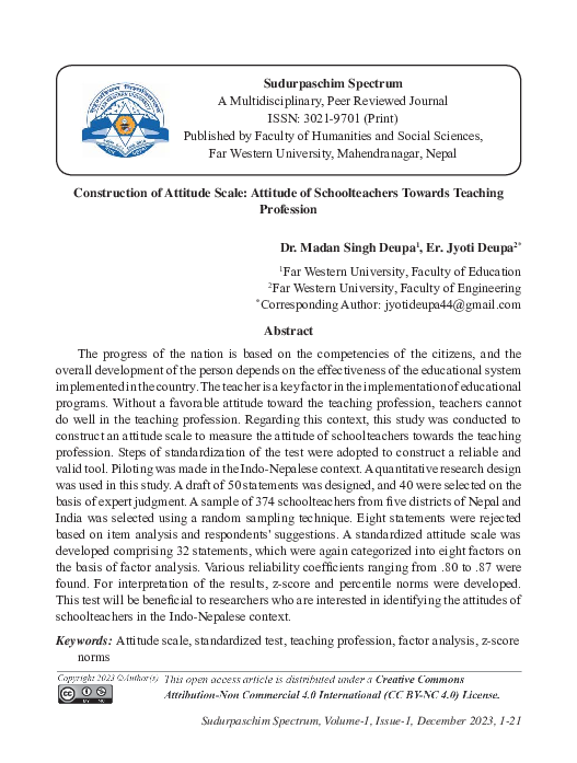 (PDF) Construction of Attitude Scale: Attitude of Schoolteachers Towards Teaching Profession