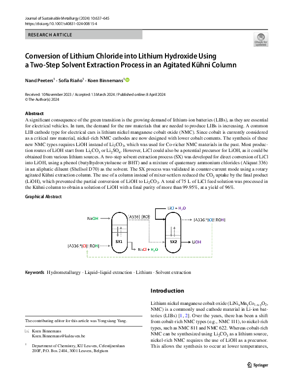 (PDF) Conversion of Lithium Chloride into Lithium Hydroxide Using a Two ...