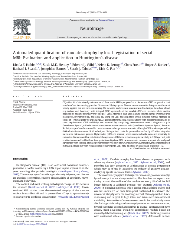 (PDF) Automated quantification of caudate atrophy by local registration ...