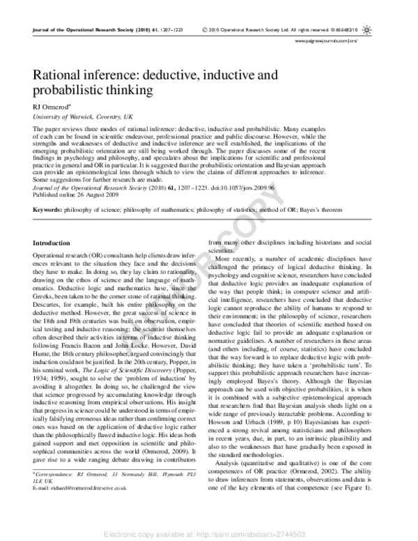 (PDF) Rational Inference: Deductive, Inductive and Probabilistic Thinking