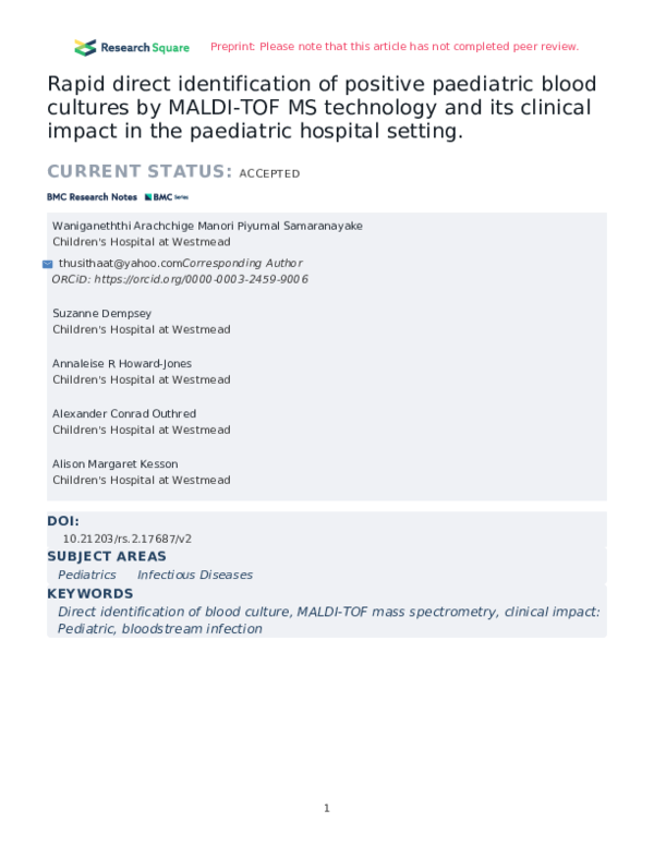 (PDF) Rapid direct identification of positive paediatric blood cultures ...