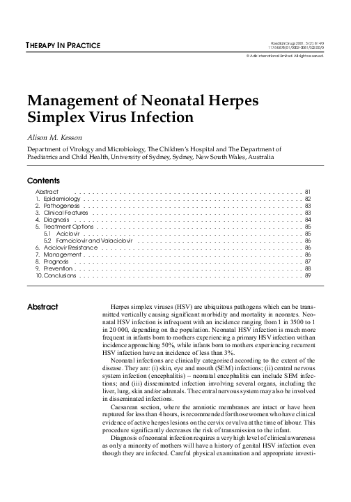(PDF) Management of Neonatal Herpes Simplex Virus Infection