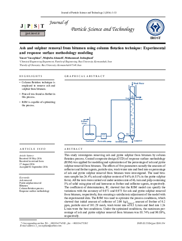 (PDF) Ash and sulphur removal from bitumen using column flotation ...