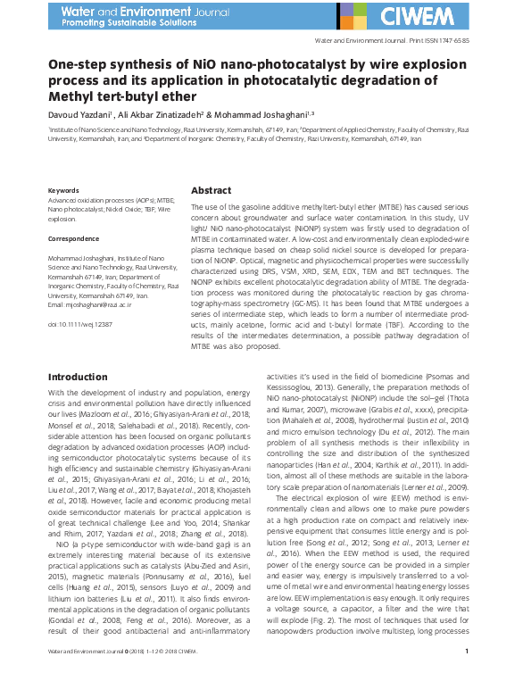 (PDF) One‐step synthesis of NiO nano‐photocatalyst by wire explosion ...