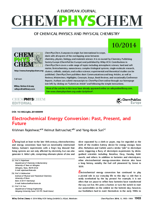 (PDF) Electrochemical Energy Conversion: Past, Present, and Future