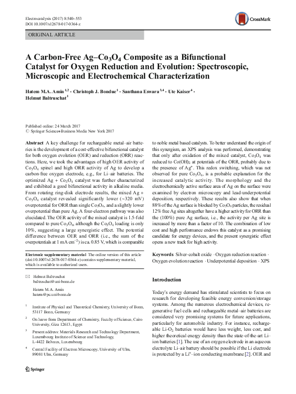 (PDF) A Carbon-Free Ag–Co3O4 Composite as a Bifunctional Catalyst for ...