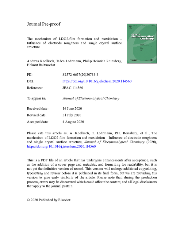 (PDF) The mechanism of Li2O2-film formation and reoxidation – Influence ...