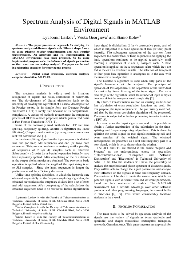 (PDF) Spectrum Analysis of Digital Signals in MATLAB Environment