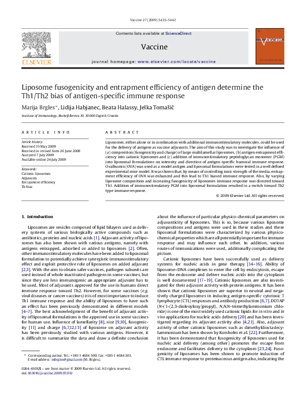 (PDF) Liposome fusogenicity and entrapment efficiency of antigen ...