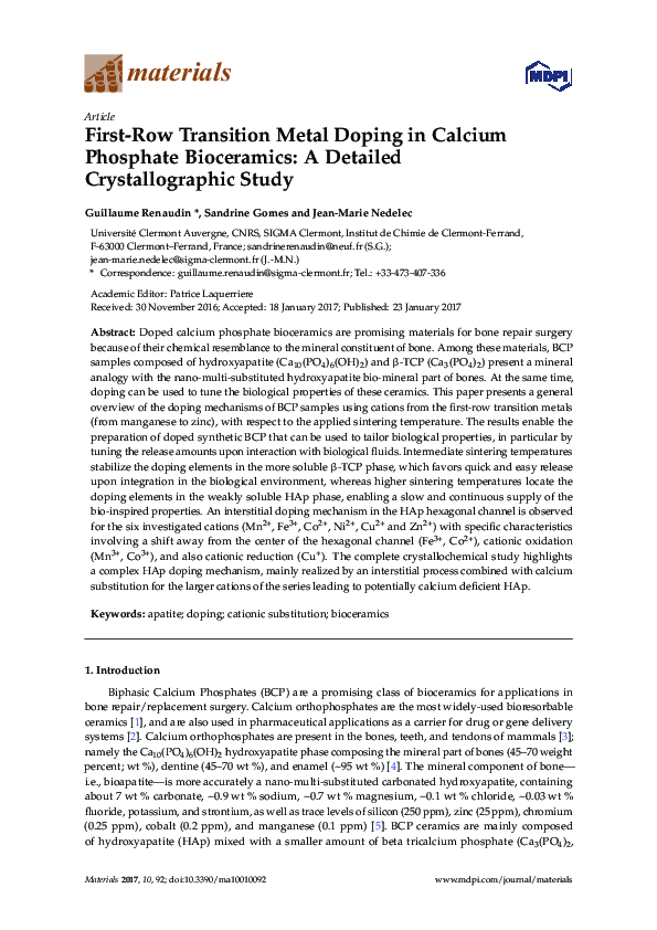 (PDF) First-Row Transition Metal Doping in Calcium Phosphate ...