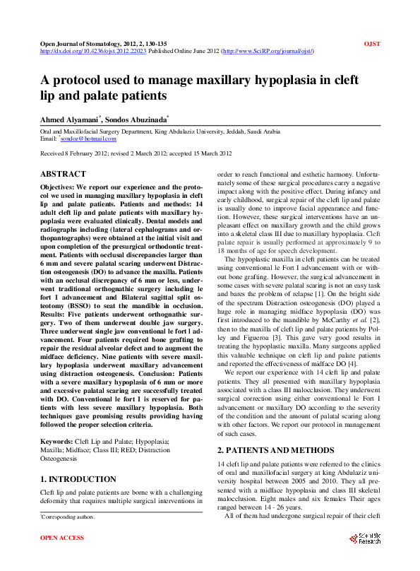 (PDF) A protocol used to manage maxillary hypoplasia in cleft lip and palate patients